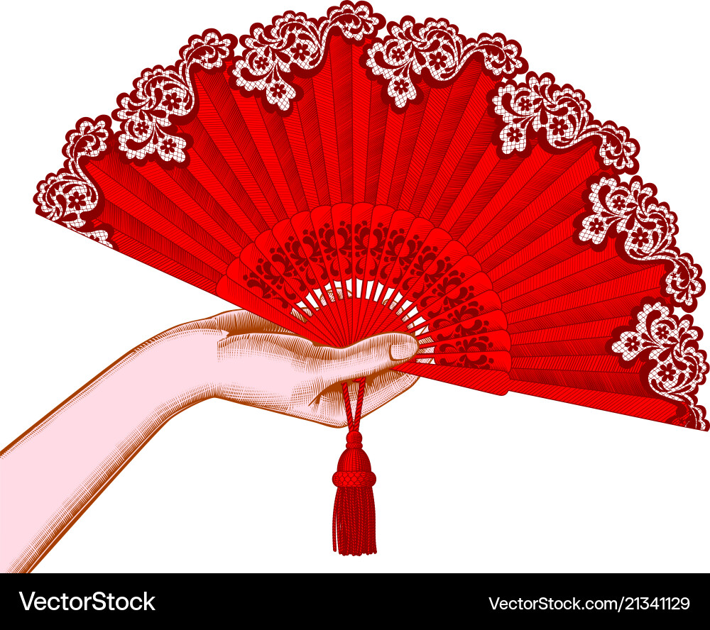 Female hand with red open fan Royalty Free Vector Image