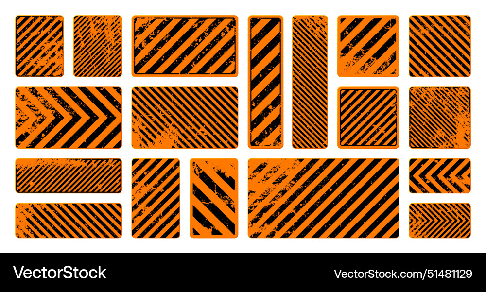 Orange grunge warning signs with diagonal lines Vector Image