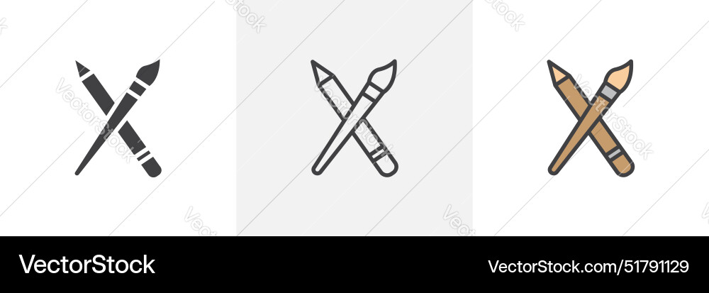 Pencil paintbrush line icon set Royalty Free Vector Image