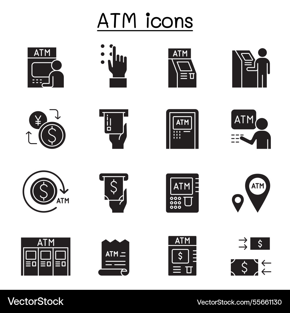 Atm icons set in glyph style Royalty Free Vector Image