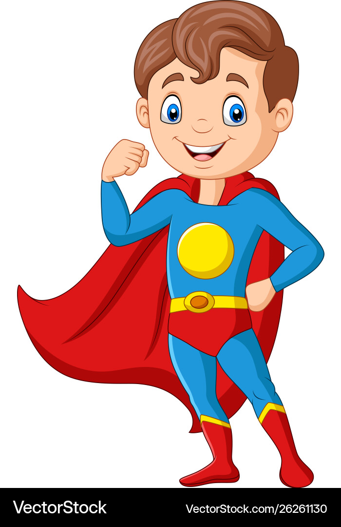 Cartoon happy superhero boy posing Royalty Free Vector Image