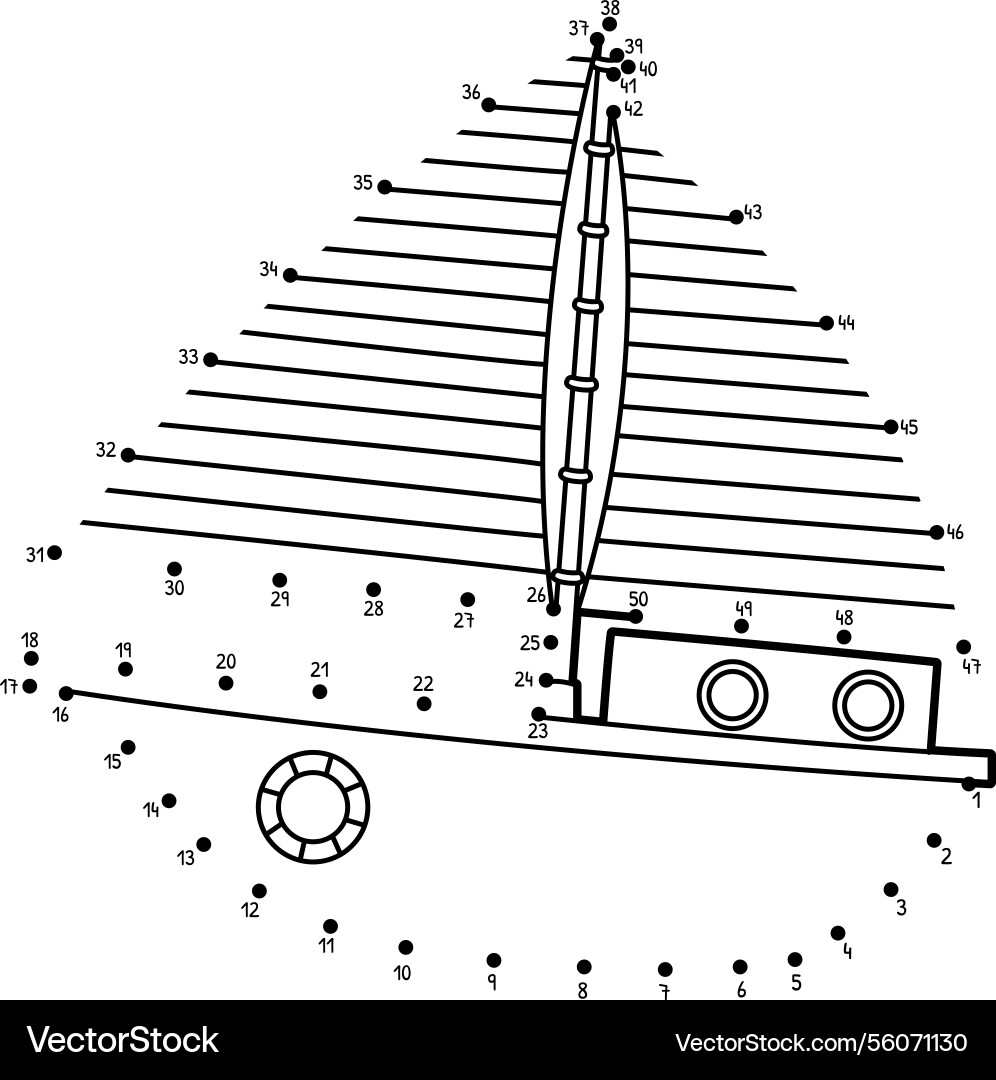 Dot to sailboat vehicle isolated coloring page Vector Image