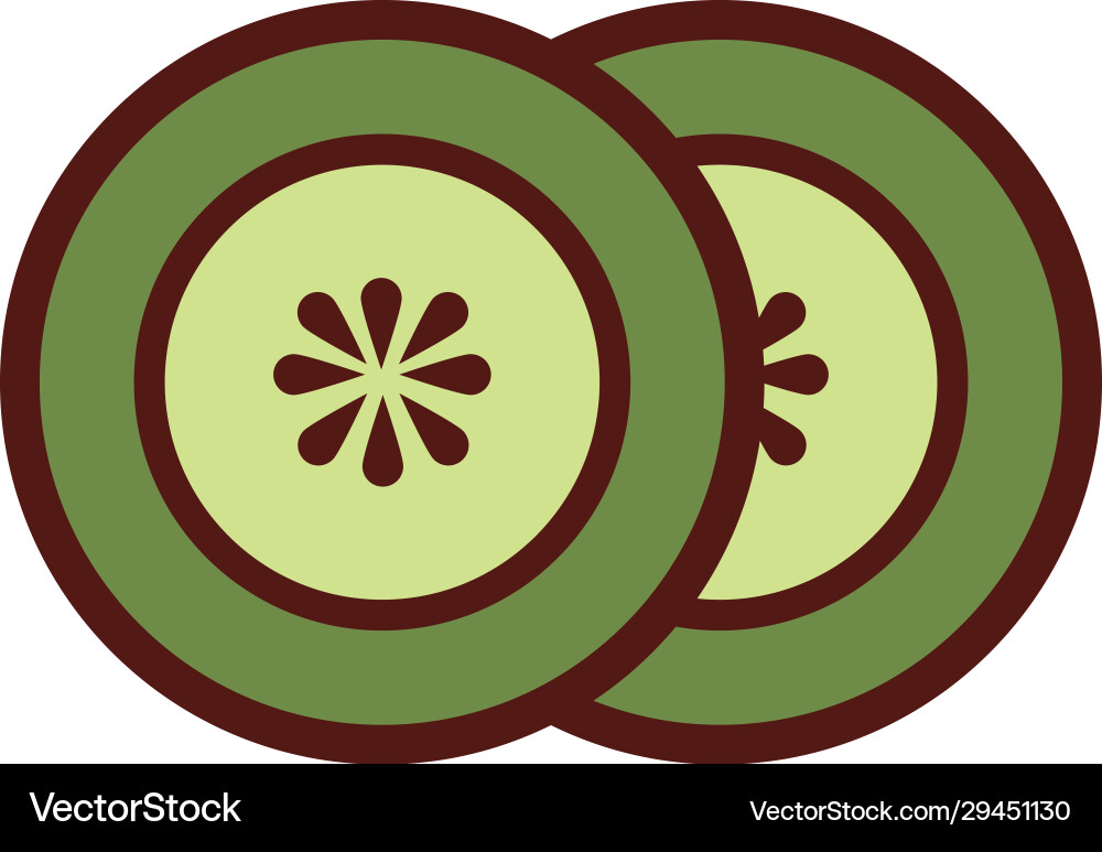Fresh cucumber sliced line and fill style Vector Image
