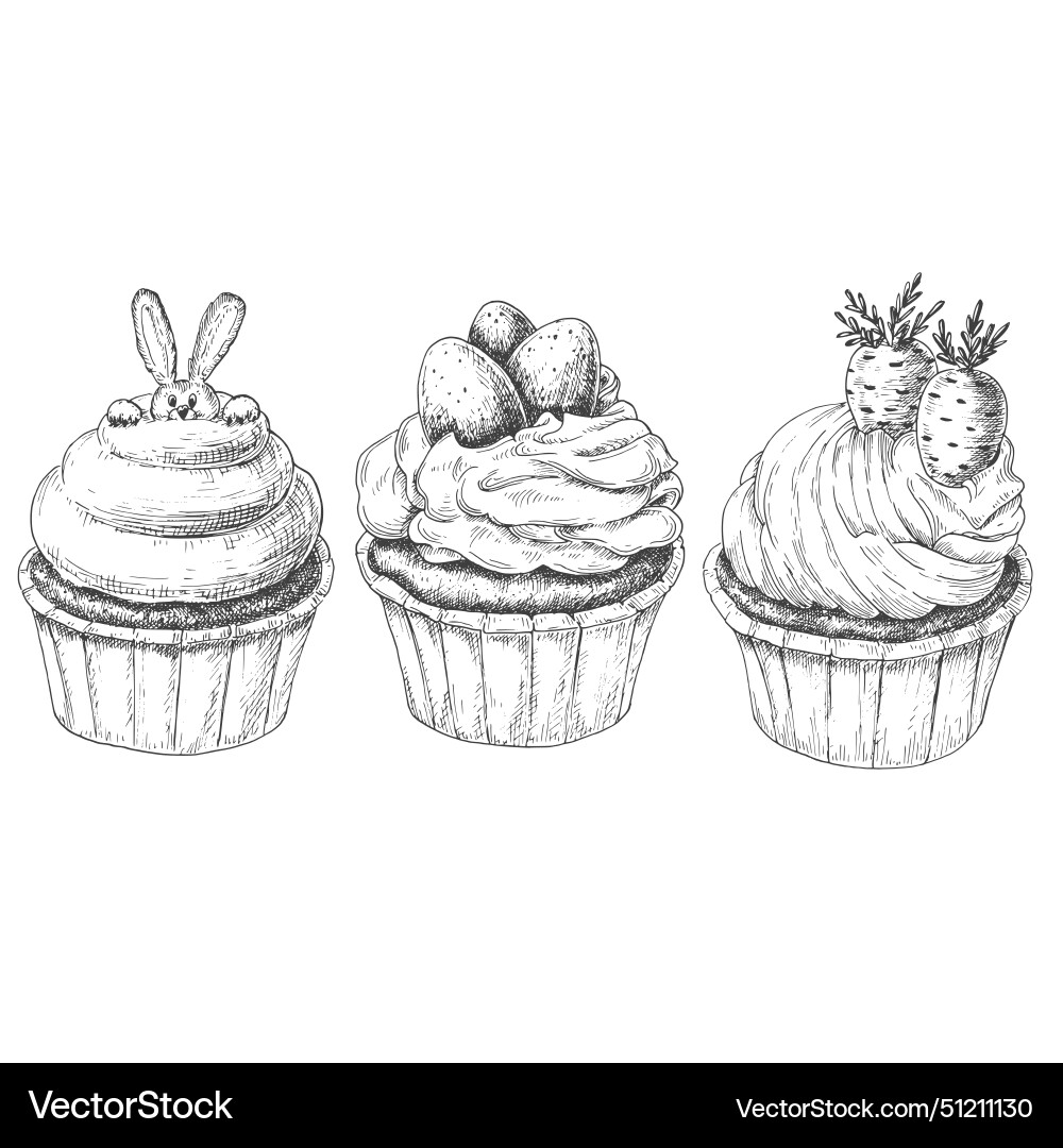 Hand drawn sketch easter cupcakes food Royalty Free Vector