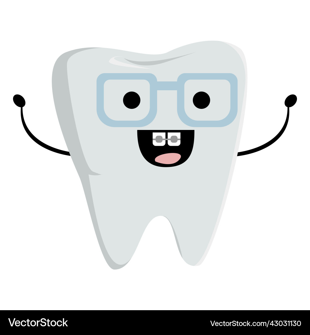 Happy nerdy tooth character Royalty Free Vector Image