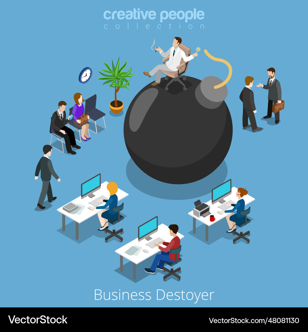 Isometric business destroyer destroy businessman Vector Image