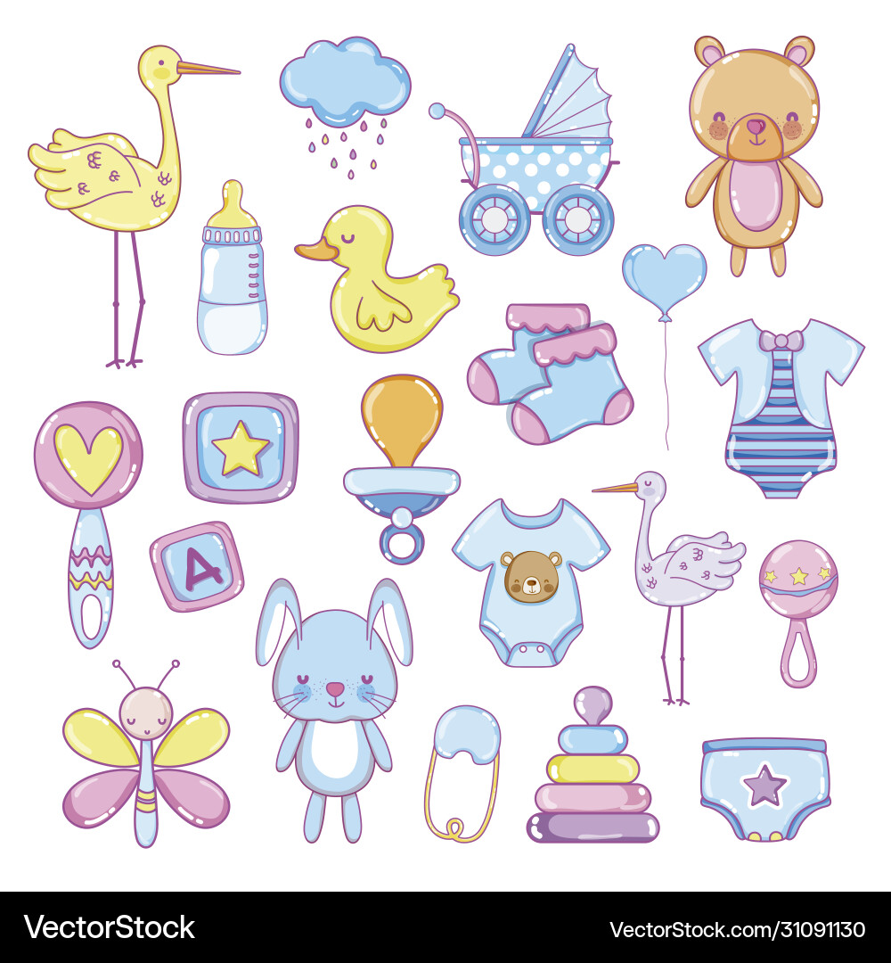 Variety baby shower stickers Royalty Free Vector Image