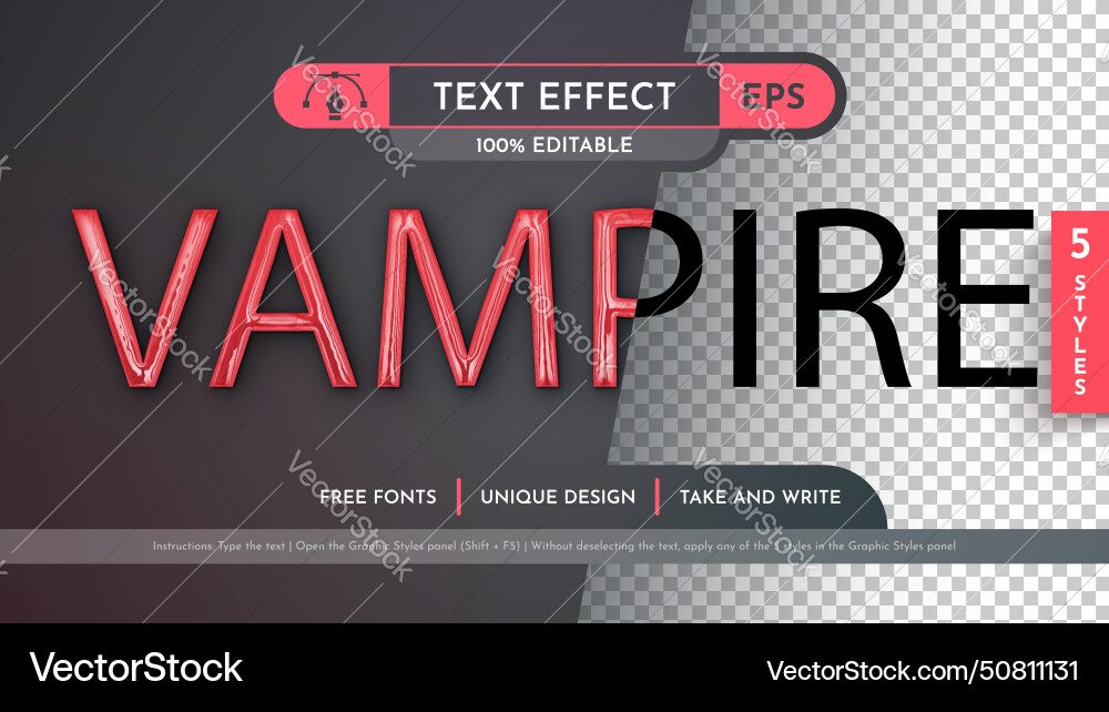 5 vampire editable text effects graphic styles Vector Image