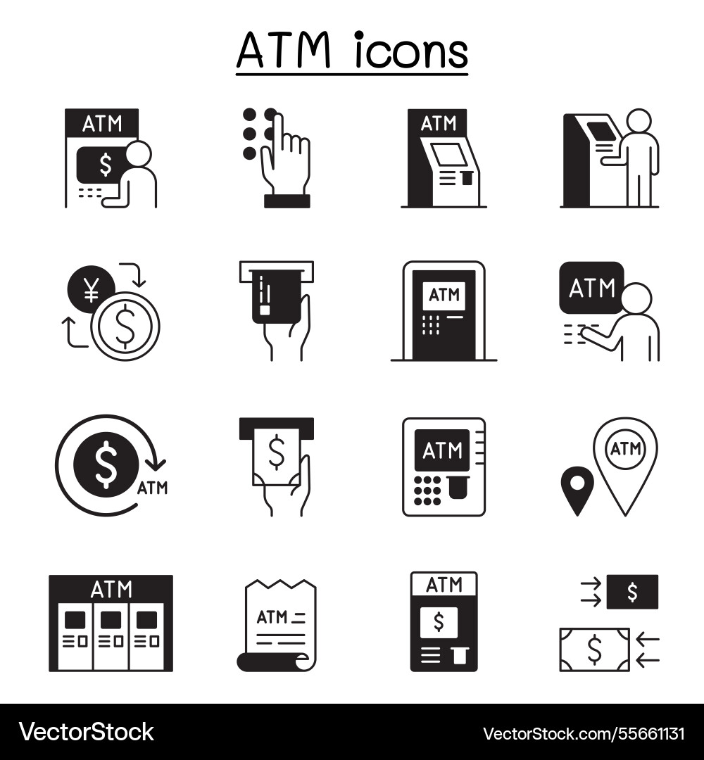 Atm set graphic design Royalty Free Vector Image