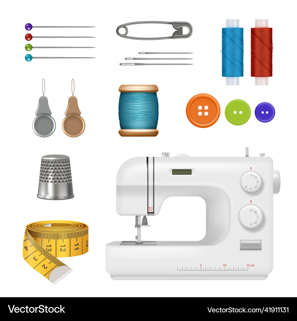 Sewing machine realistic tailor kit Royalty Free Vector