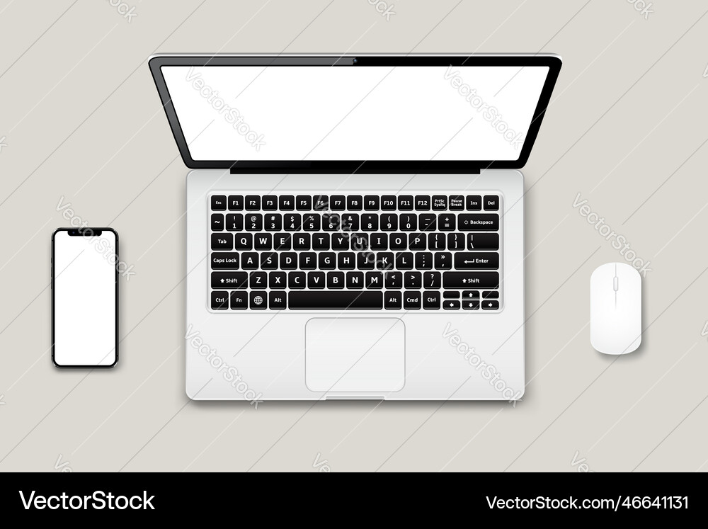 Smartphone laptop mouse top view realistic Vector Image