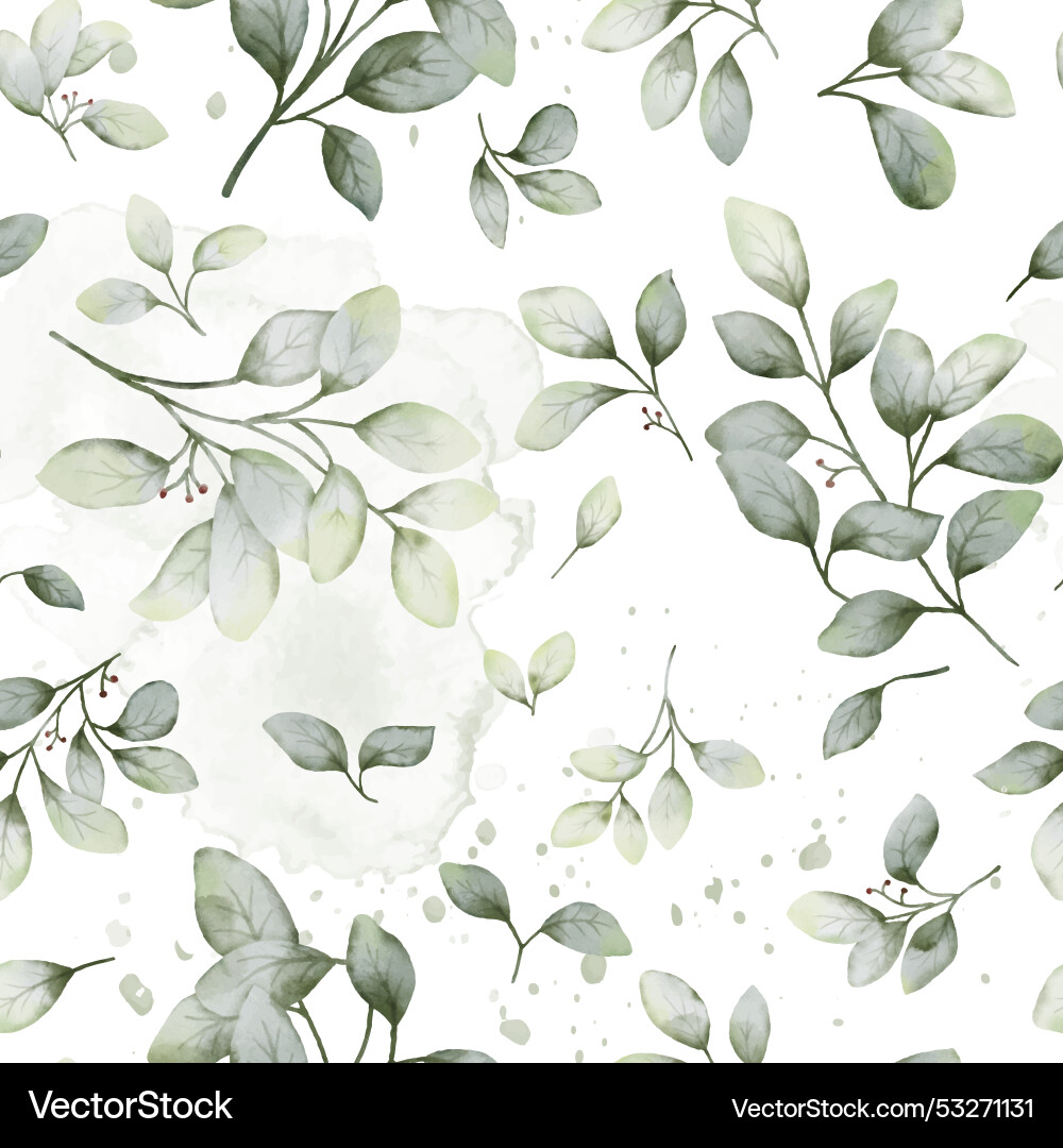 Watercolor leaves seamless pattern isolated Vector Image