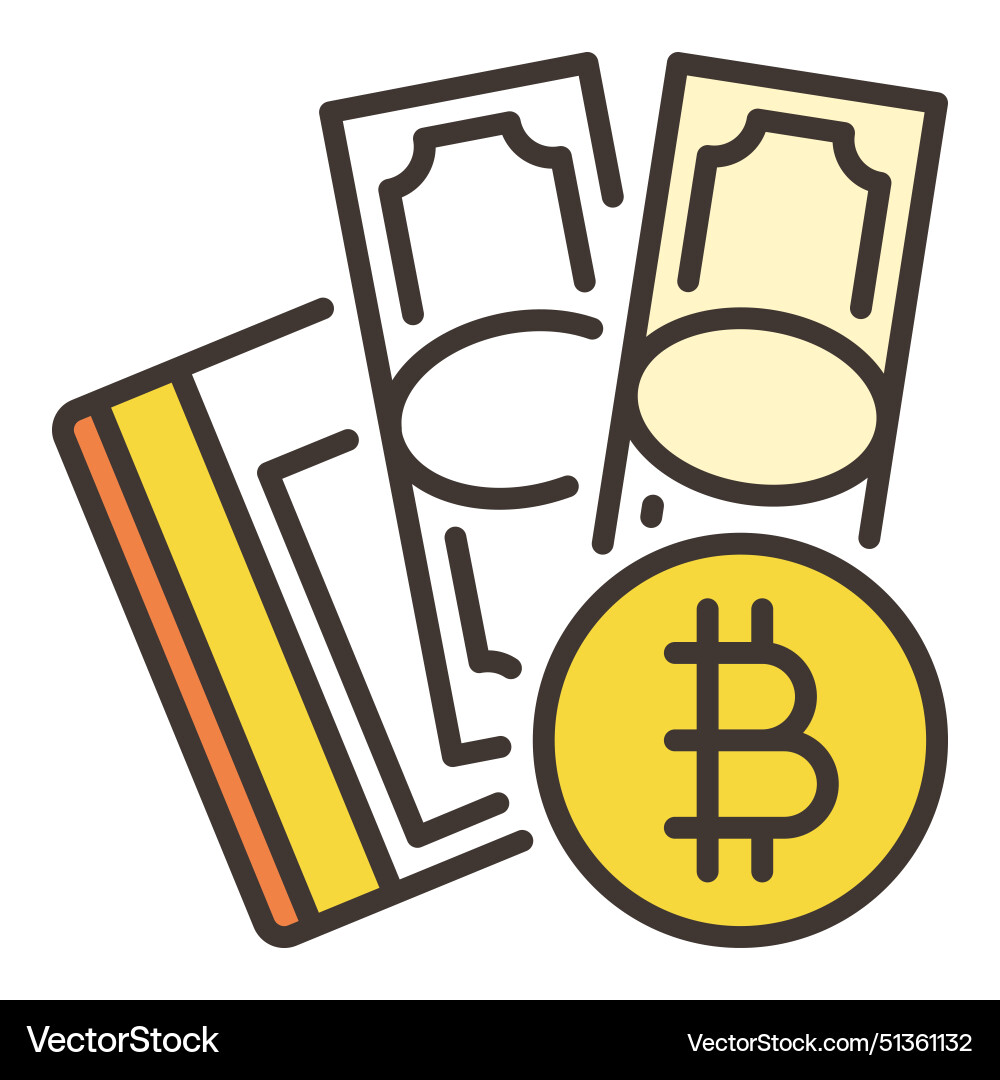 Bitcoin with cash cryptocurrency colored icon Vector Image