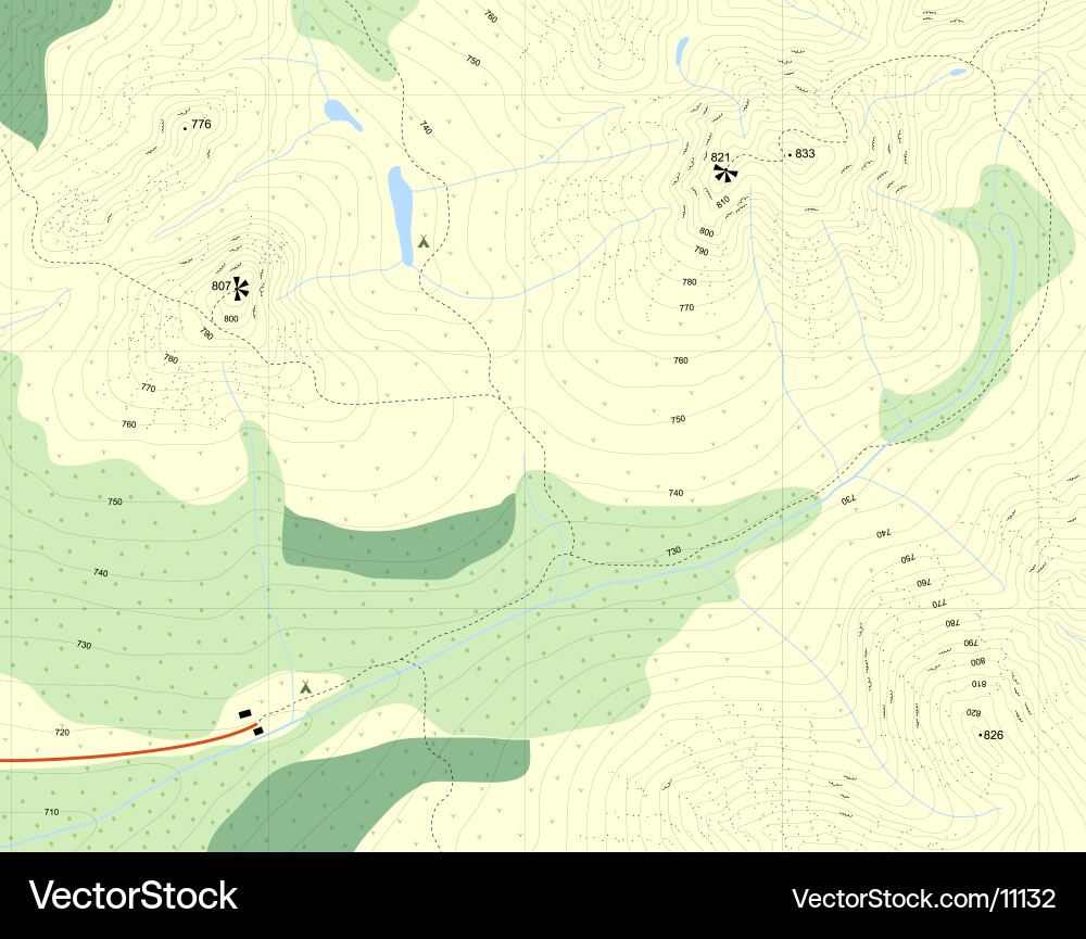 Contour Map of a Rolling Landscape Royalty Free Vector Image