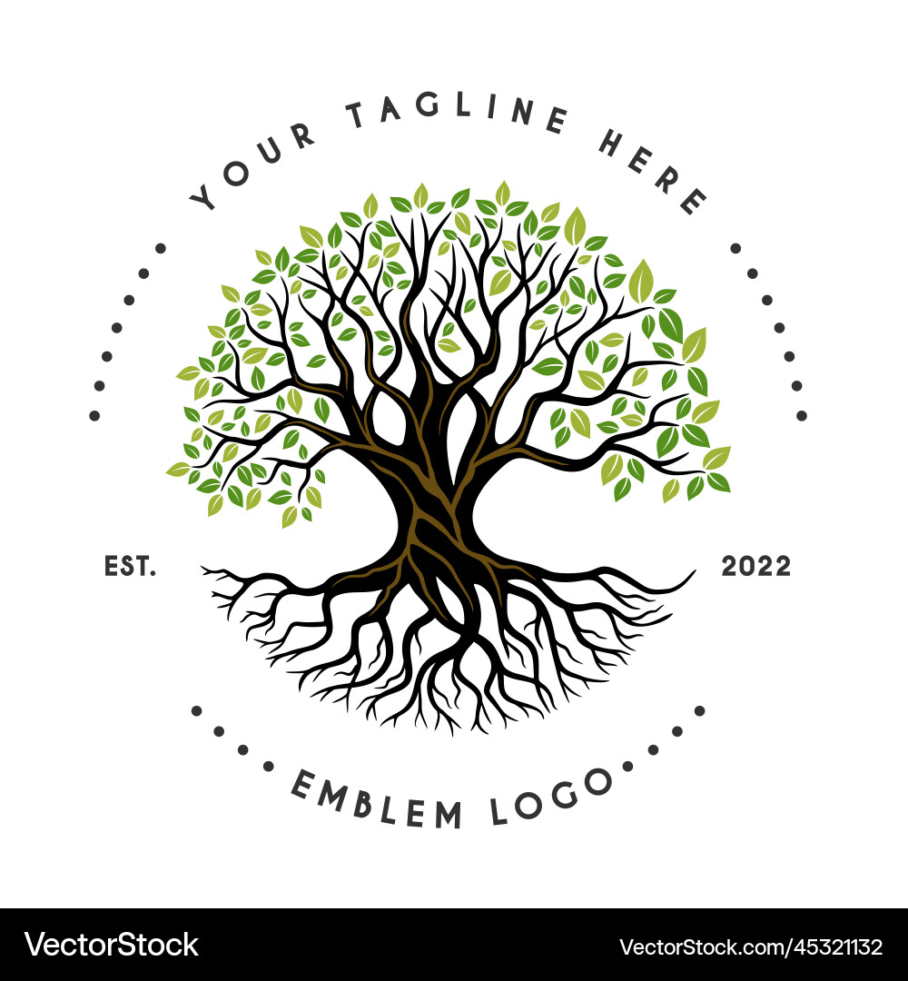 Oak logo design with roots Royalty Free Vector Image