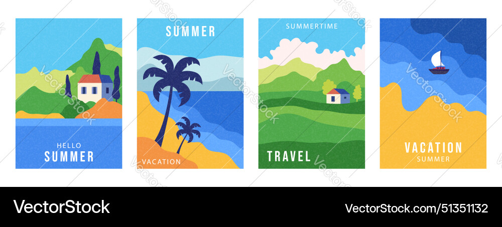 Summer nature landscape card or poster set Vector Image