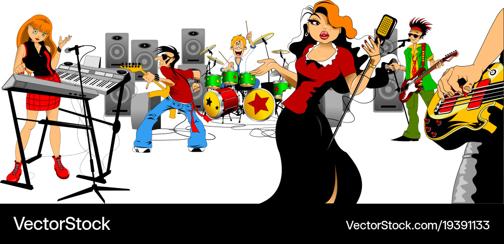 Beautiful singer and music group Royalty Free Vector Image