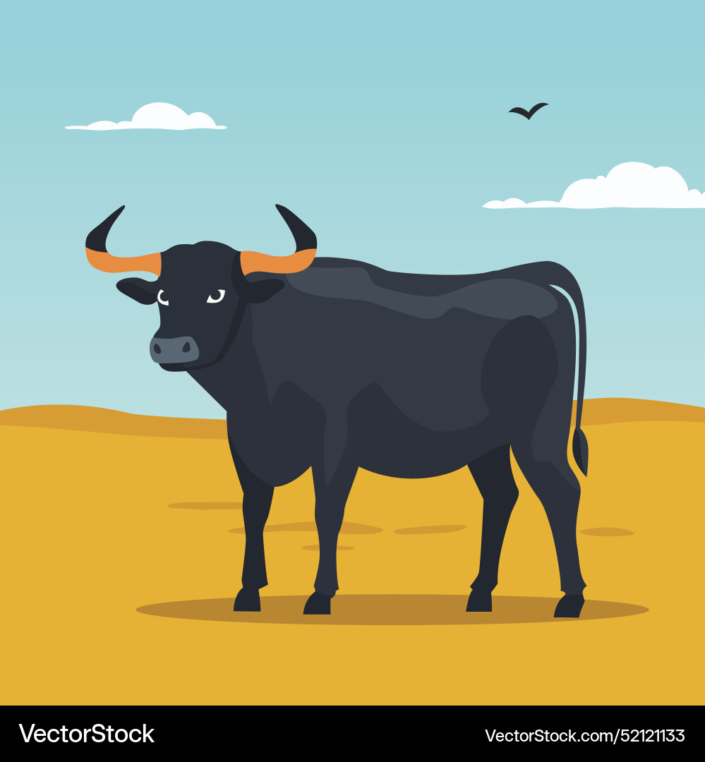 Bull flat a big black Royalty Free Vector Image