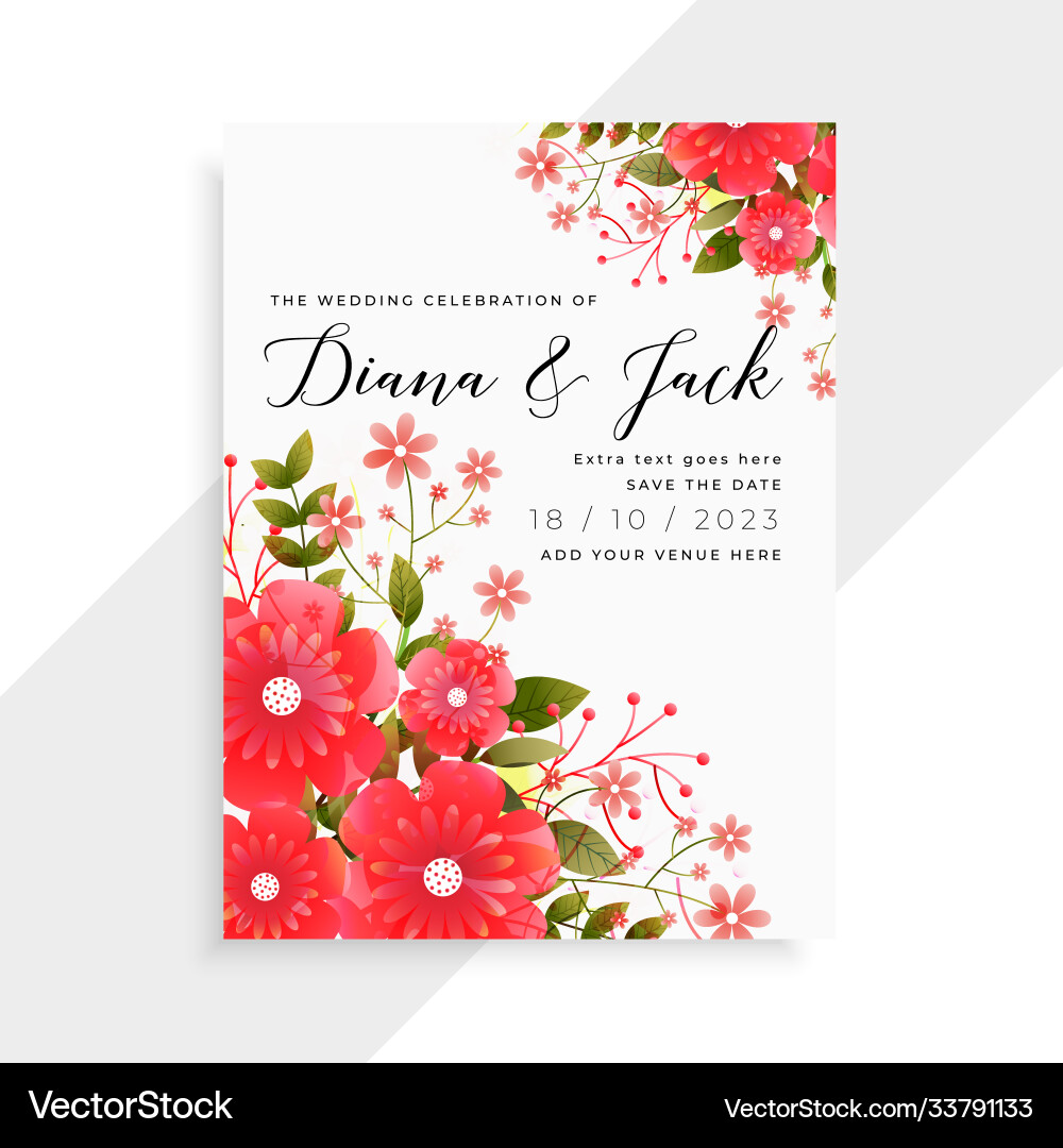Lovely red flower wedding card template design Vector Image