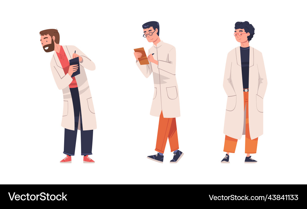 Man scientist character in white coat conducting Vector Image