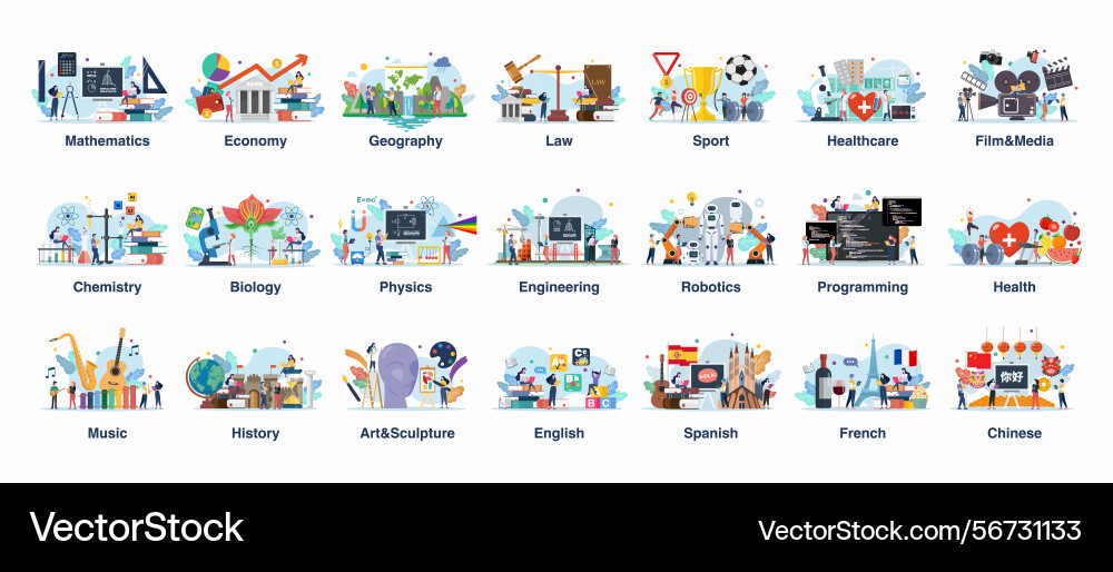 School lesson subjects and educational class set Vector Image