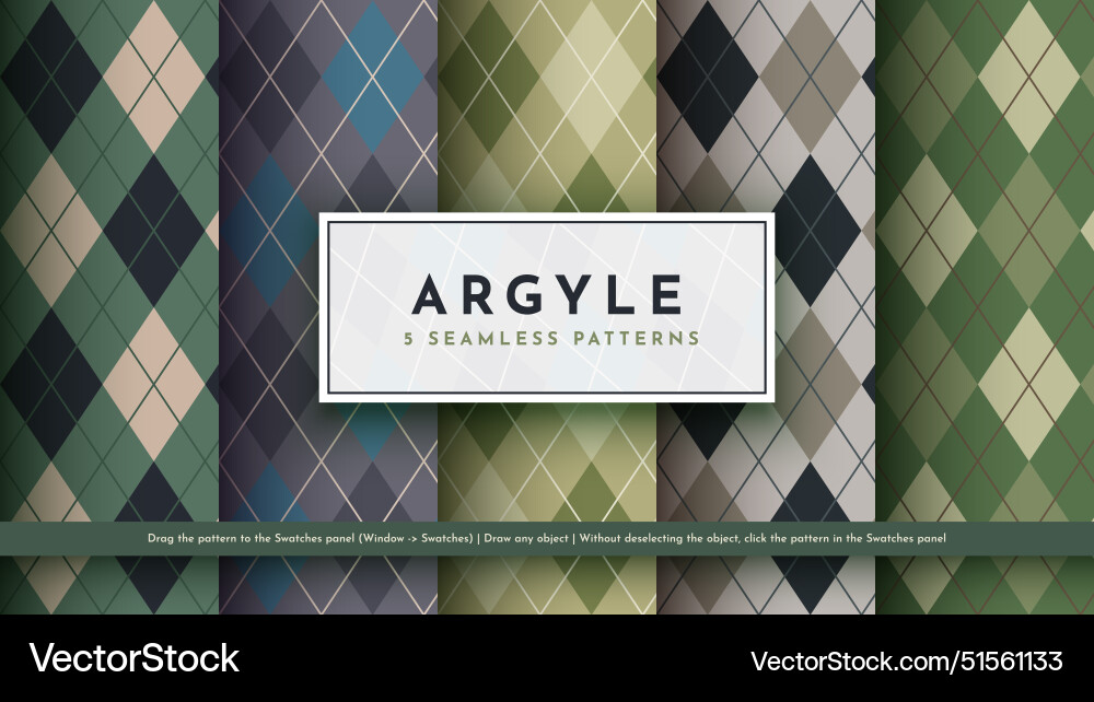 Set 5 seamless military argyle pattern Royalty Free Vector