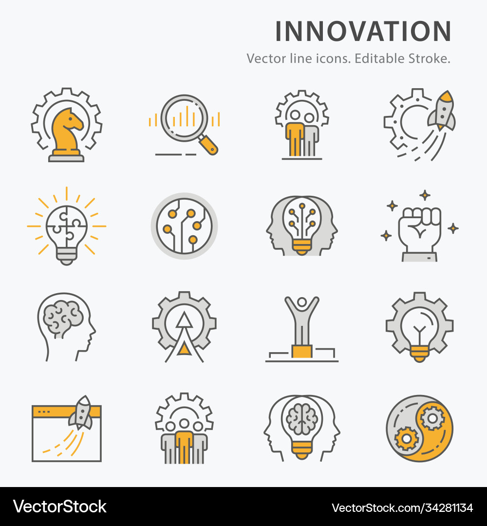 Innovation flat line icon set Royalty Free Vector Image