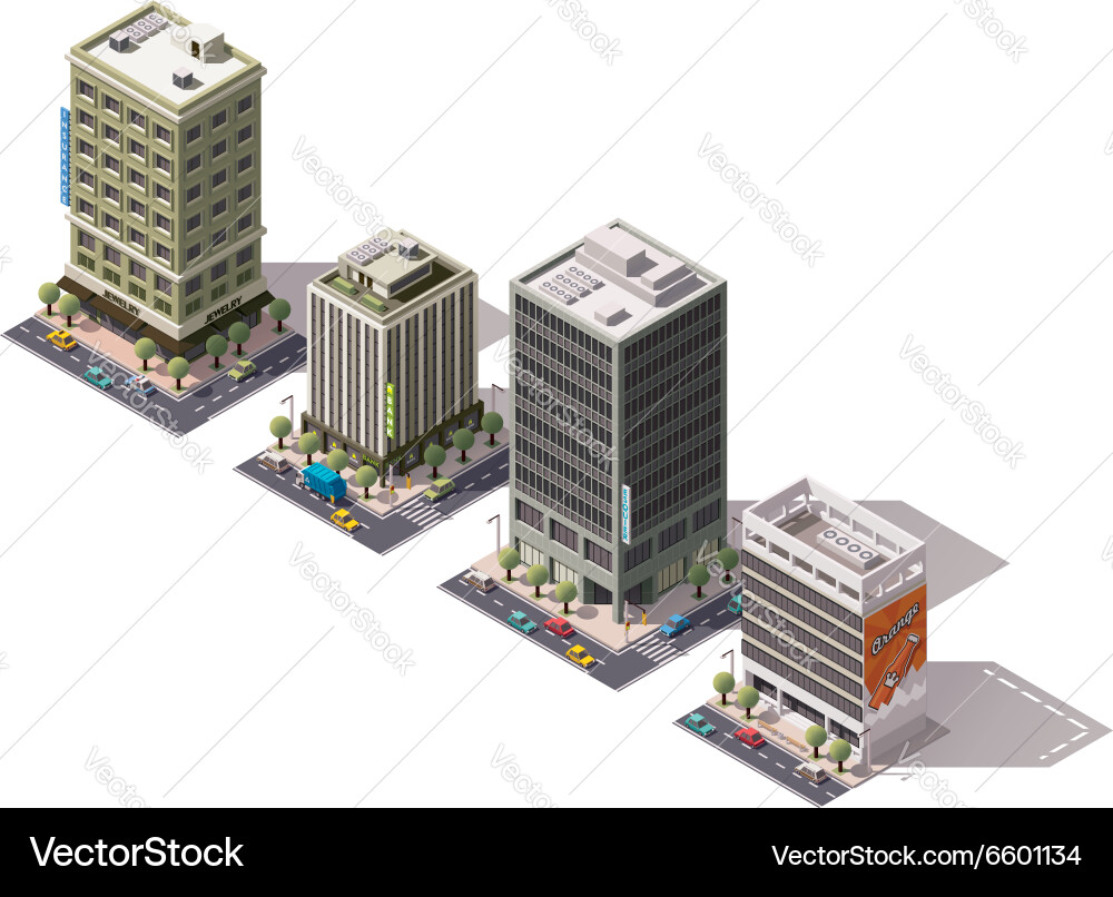 Isometric buildings set Royalty Free Vector Image