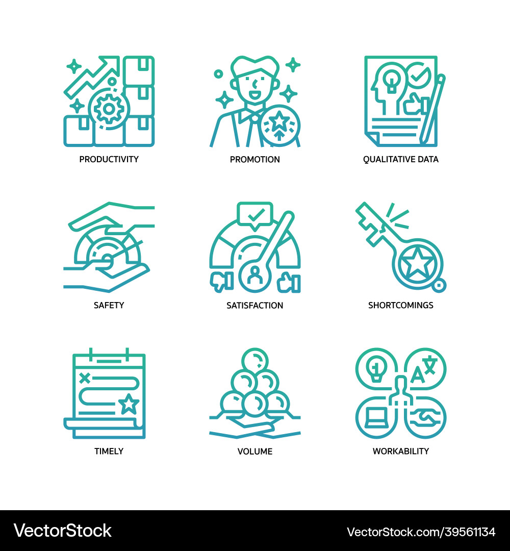 Key performance indicators icons set Royalty Free Vector