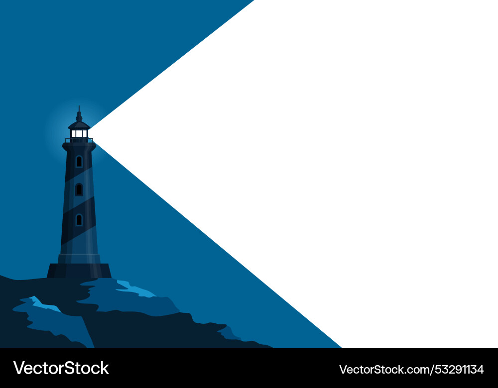 Lighthouse banner with light ray in dark blue Vector Image