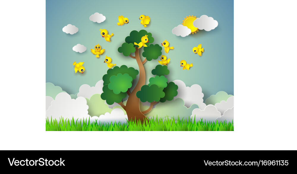 Bird flying around a tree Royalty Free Vector Image