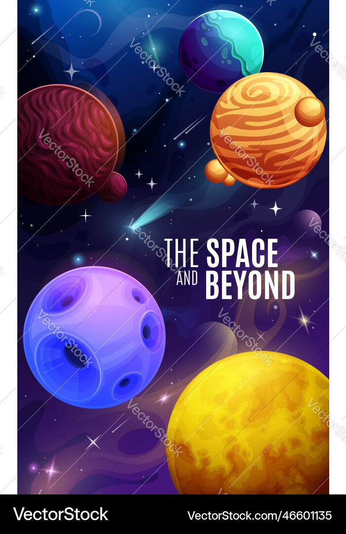 Cartoon galaxy space planets poster vertical card Vector Image