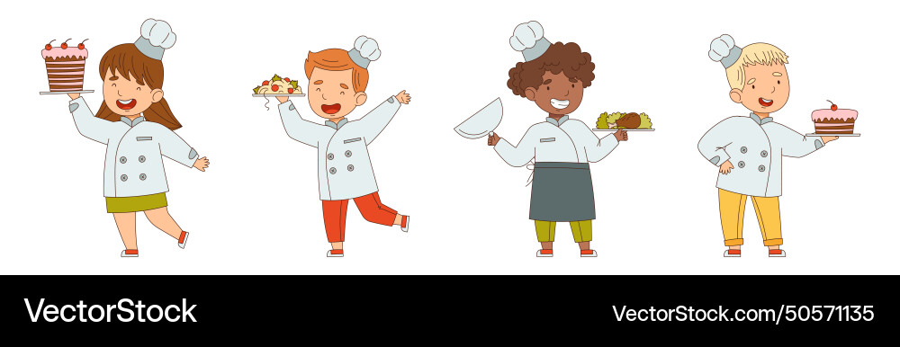 Children chef cooking and meal preparing Vector Image