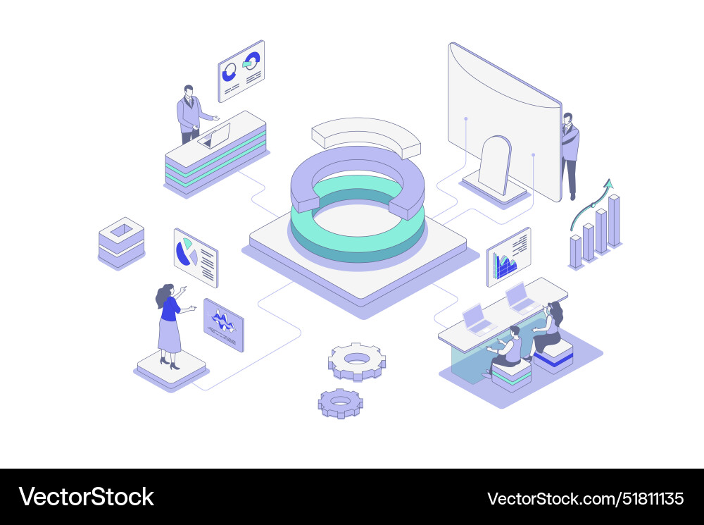 Data analysis isometric concept in outline Vector Image