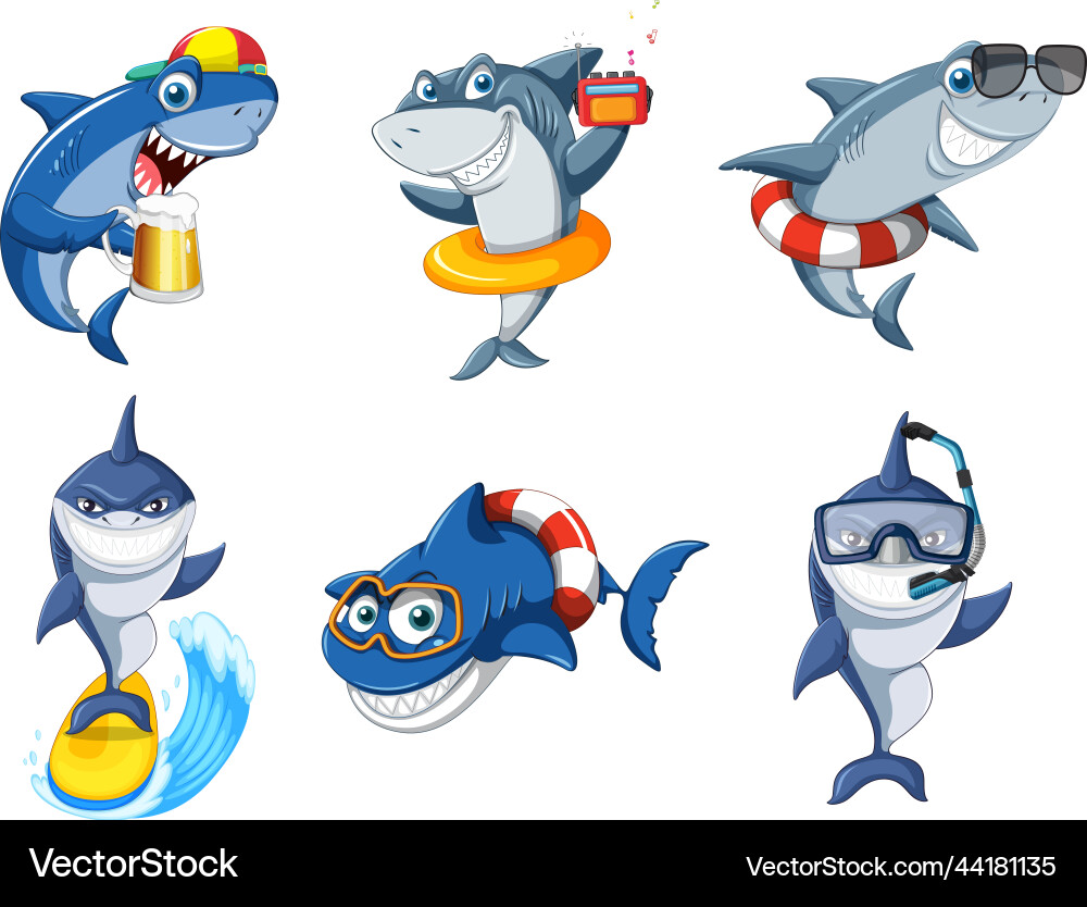 Different sharks in summer beach Royalty Free Vector Image