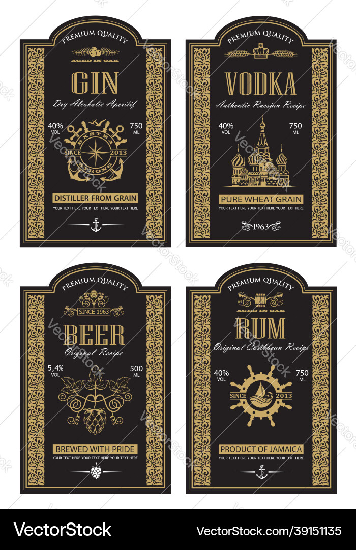 Drink labels set Royalty Free Vector Image - VectorStock