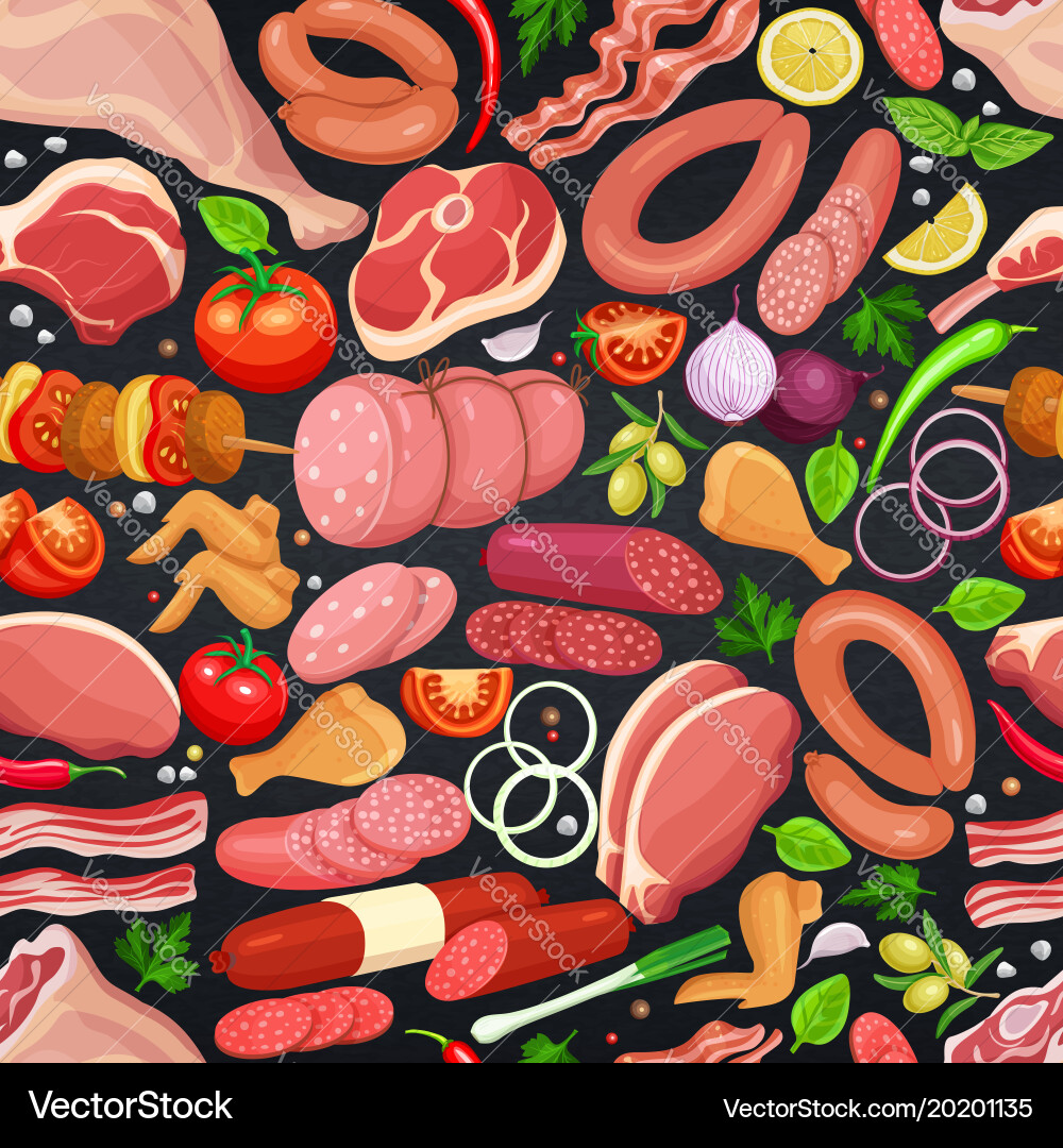 Gastronomic meat products seamless pattern Vector Image