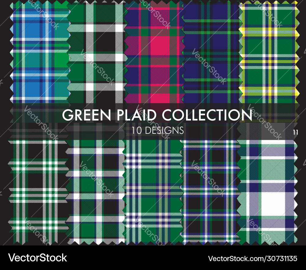 Green plaid tartan seamless pattern collection Vector Image