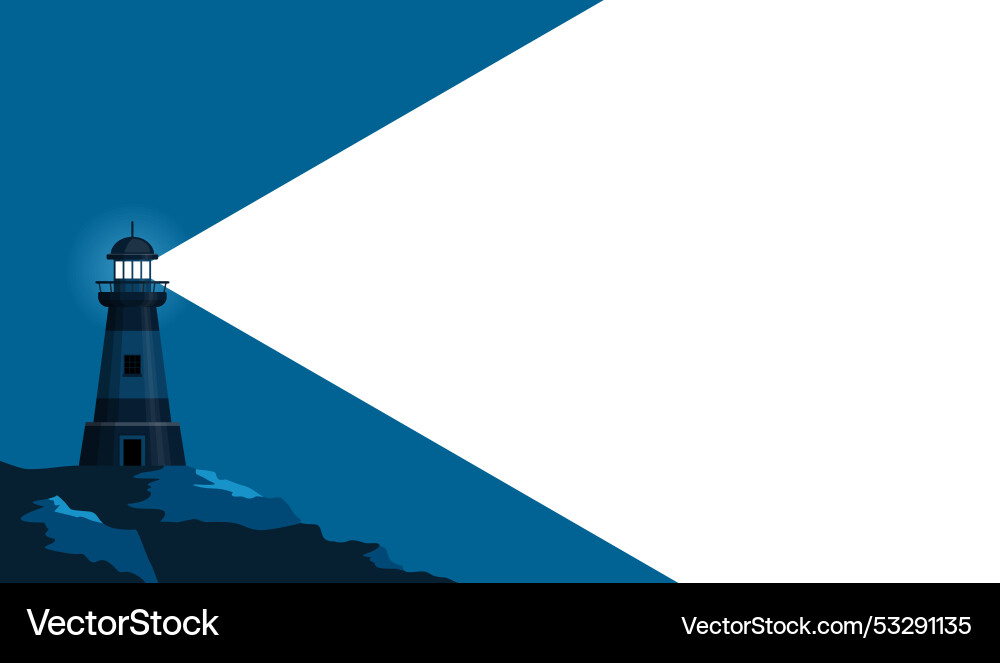 Lighthouse banner with light ray in dark blue Vector Image