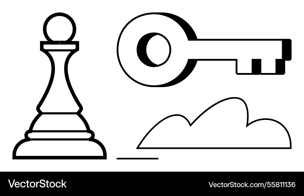 Chess pawn key and cloud outline representing Vector Image