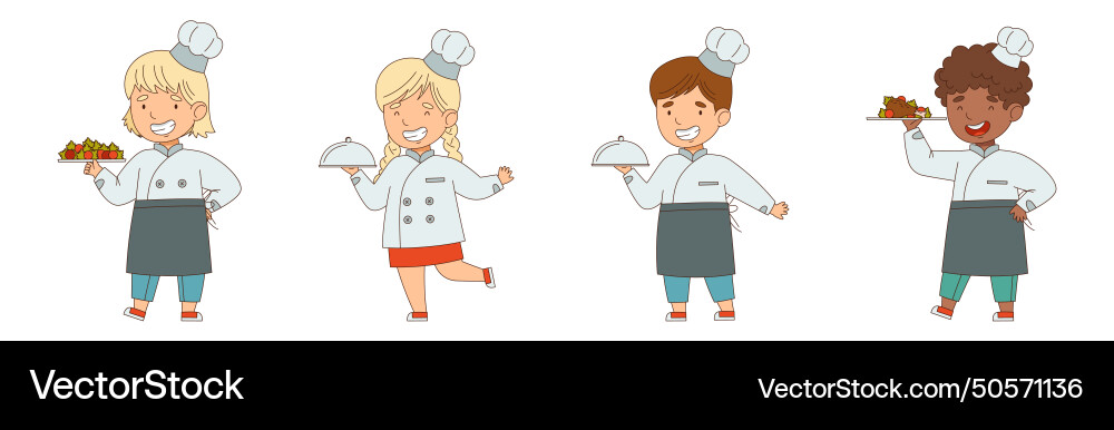 Children chef cooking and meal preparing Vector Image