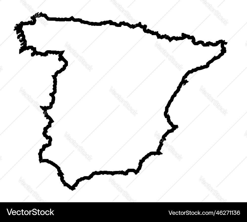 Silhouette outline map of spain Royalty Free Vector Image