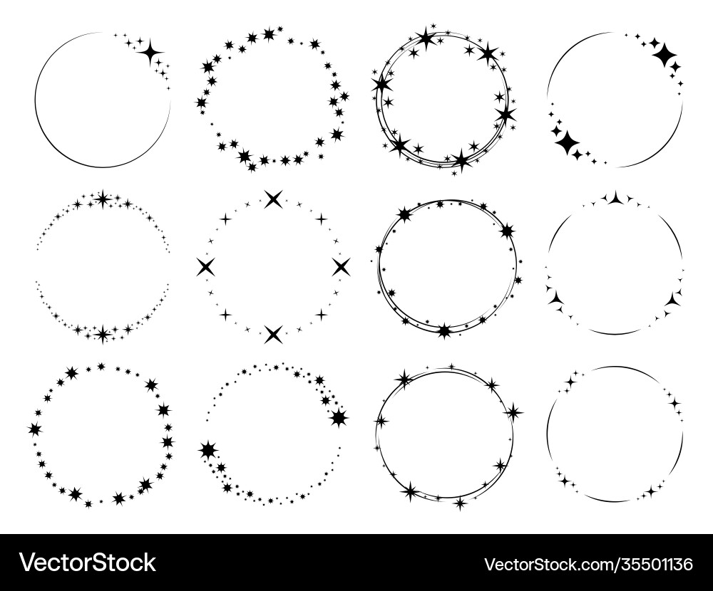Stardust sparks frames silhouette stars circular Vector Image