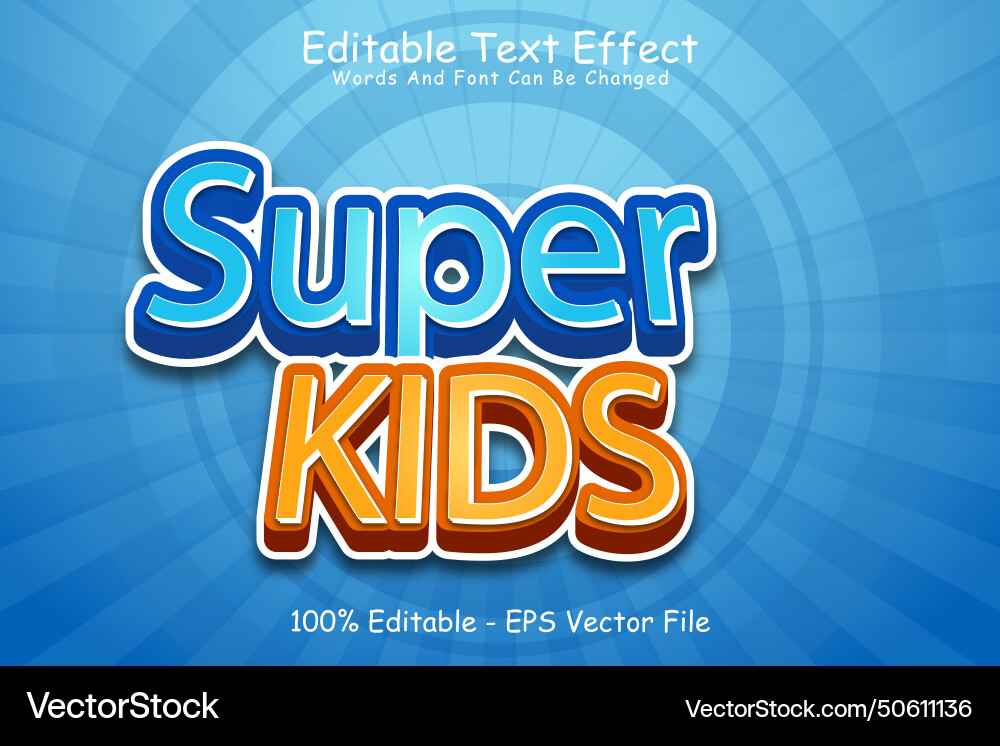 Super kids editable text effect 3 dimension Vector Image