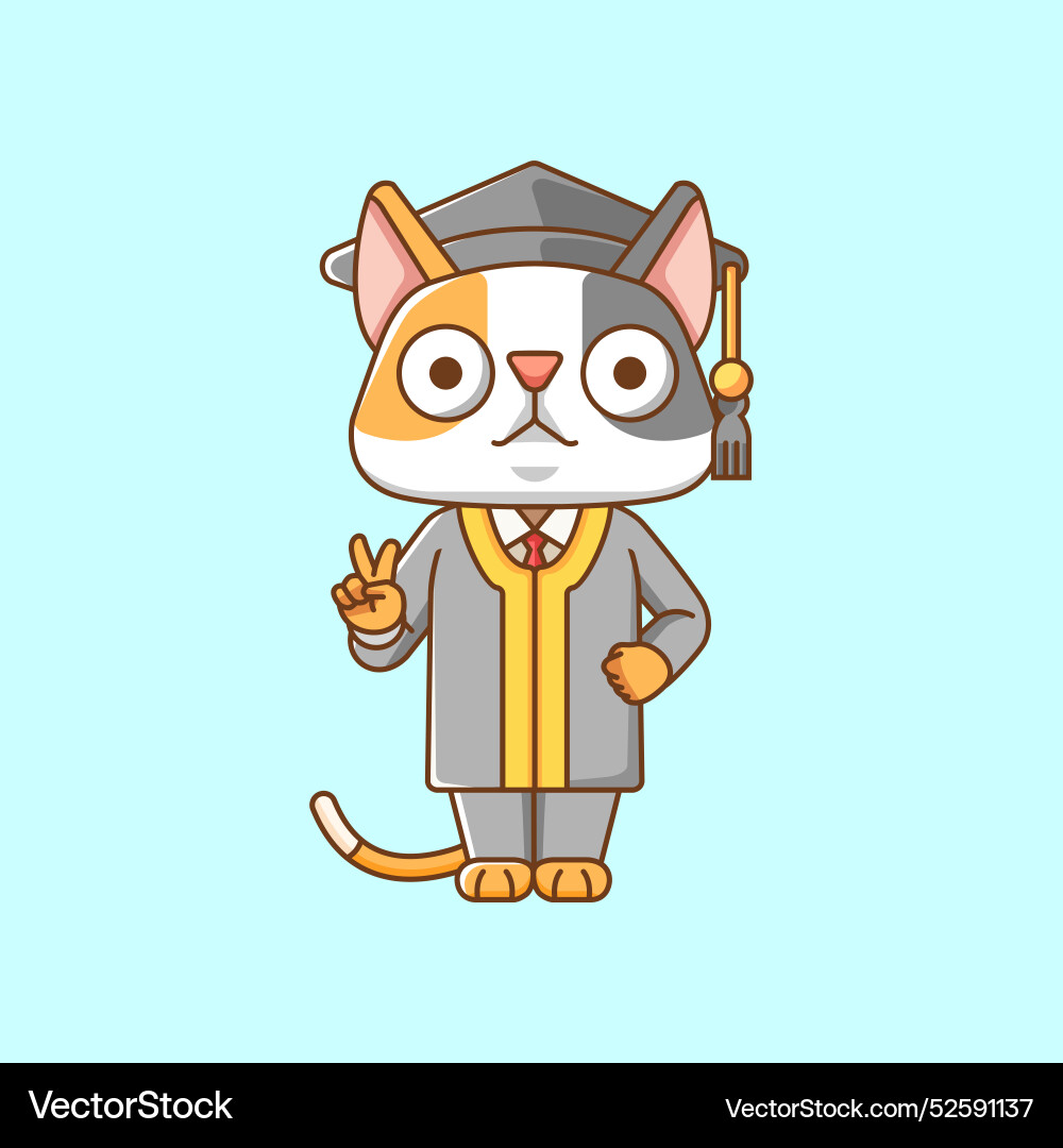 Cute cat graduation peace animal kawaii chibi Vector Image