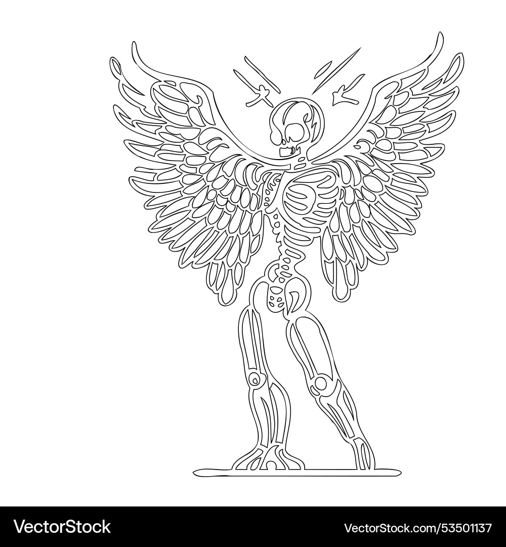 Skeleton angel outline sketch Royalty Free Vector Image
