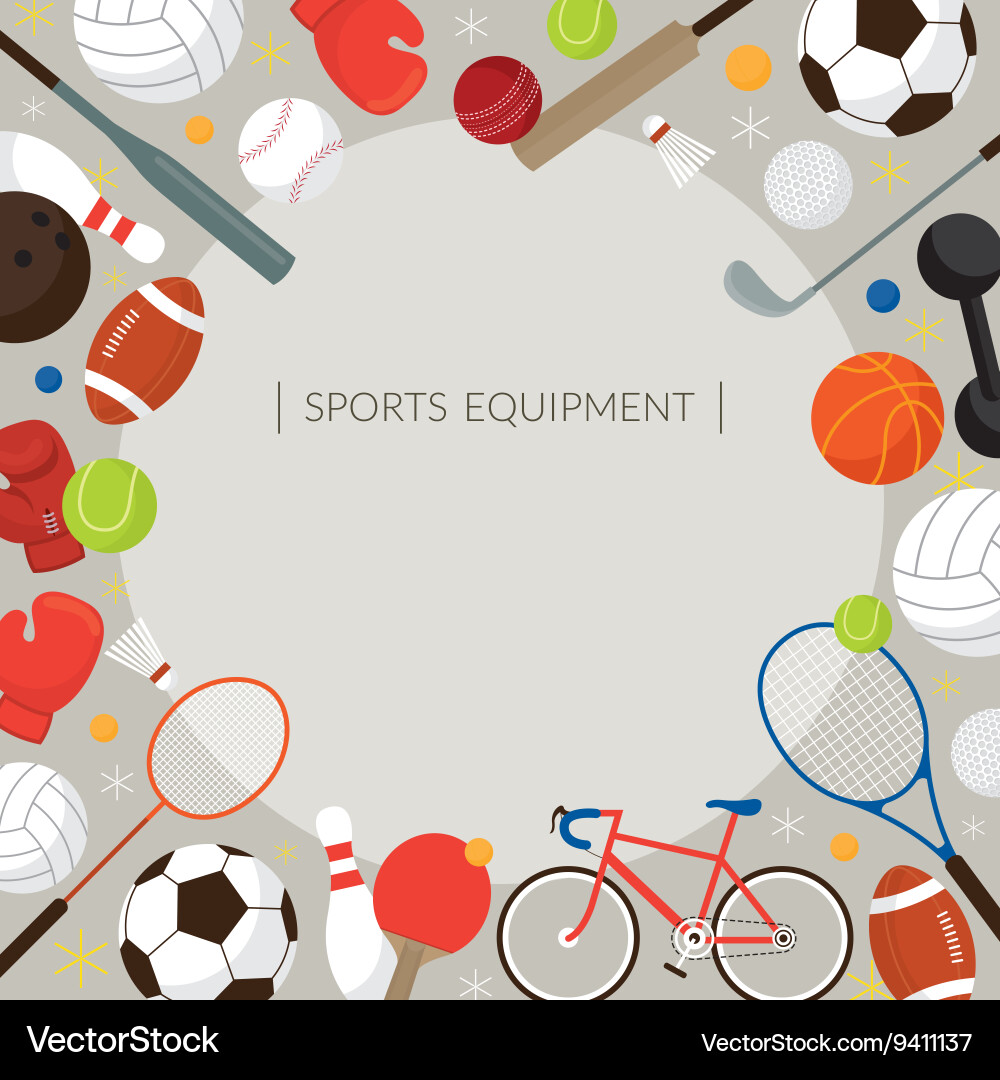 Sports equipment flat icons frame Royalty Free Vector Image