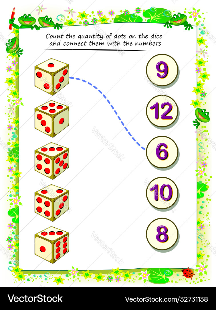 Counting Dice for Kids - Math Worksheet Royalty Free Vector