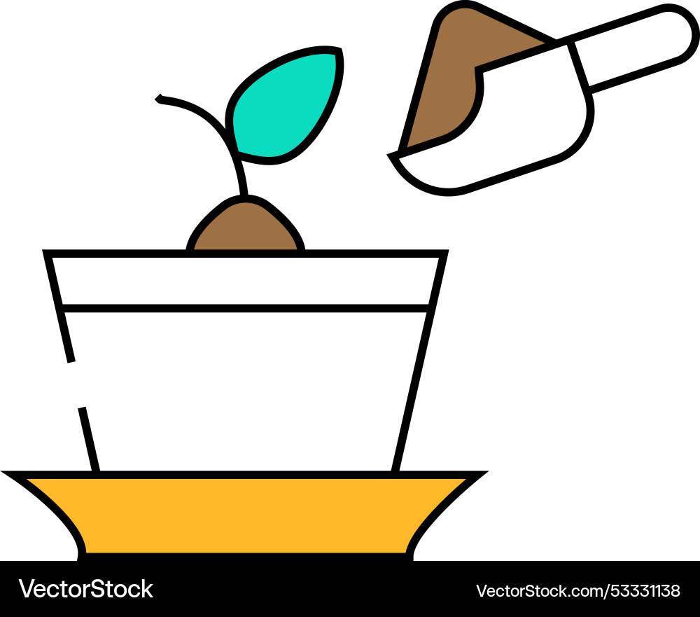 Potted plant with compost icon color Royalty Free Vector