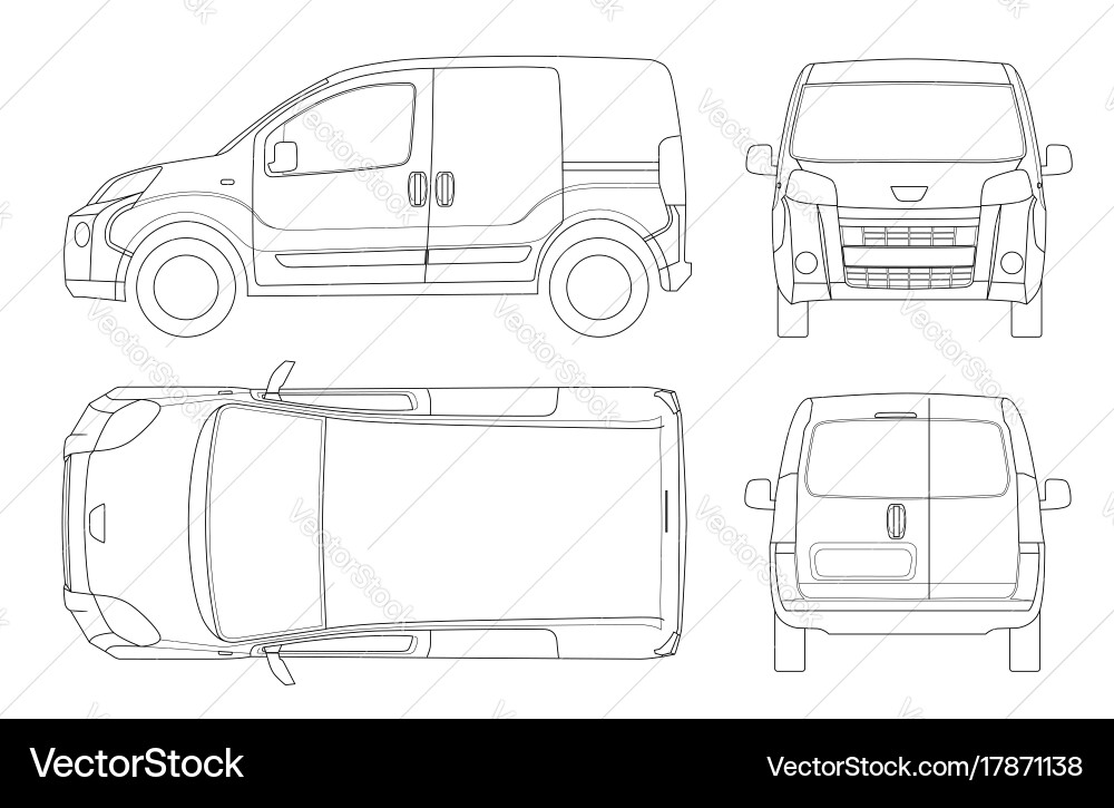 Small van car in lines isolated template Vector Image